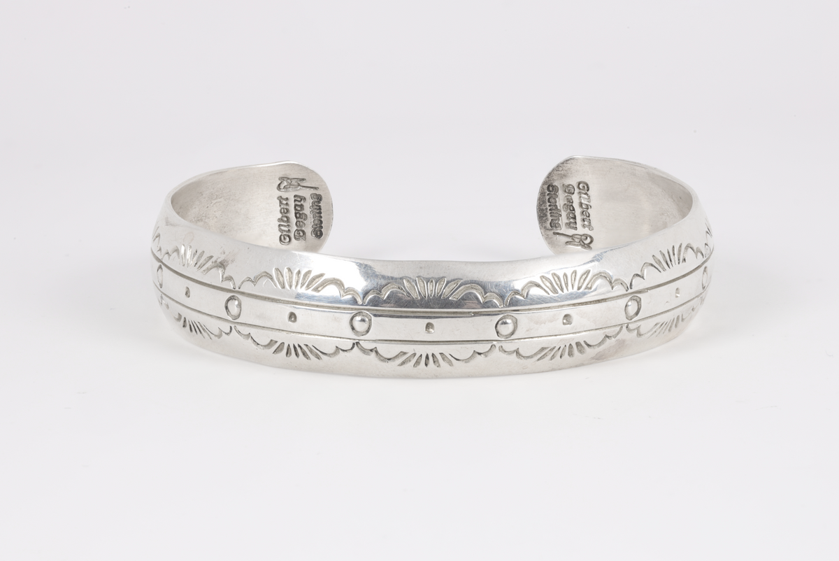 7" Gilbert Begay 925 Silver Native Stamped Cuff Bracelet (17.01g ...
