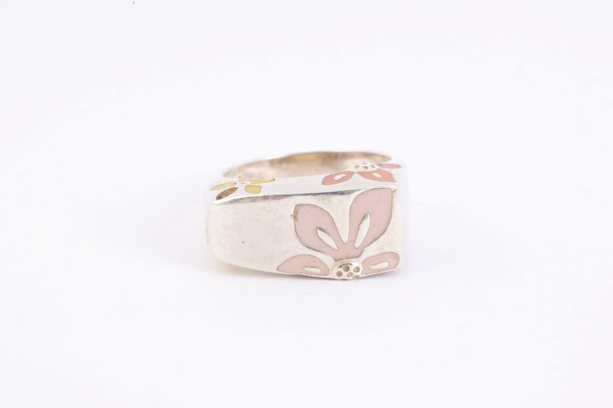 David Sigal 925 Silver Enamel Flower Design Ring Size 7 (6.50g ...
