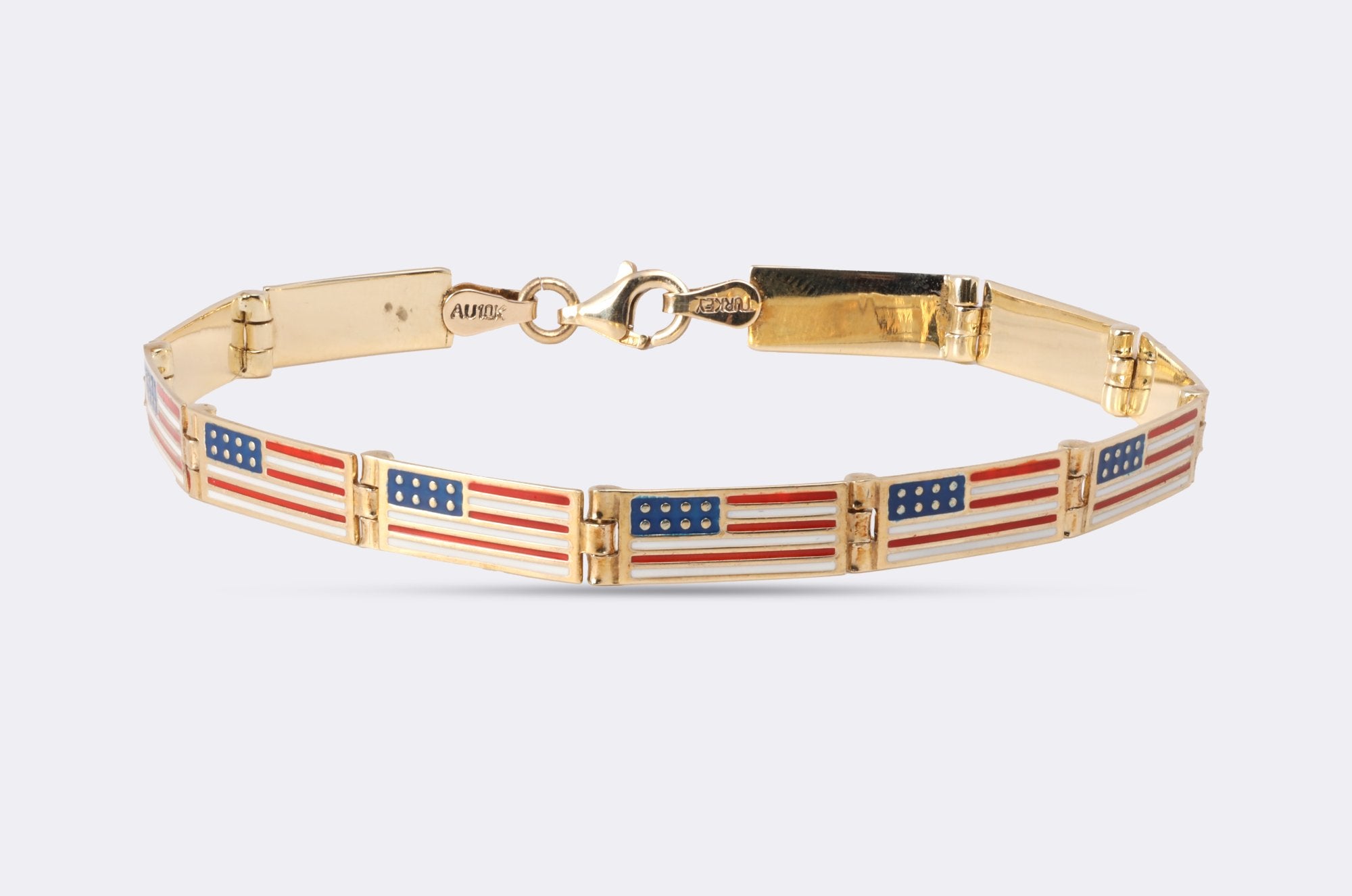 10k Yellow Gold Enamel American Flag Bracelet (6.60g.) - Chorost & Co.